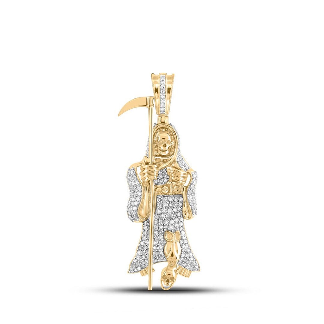 10kt Yellow Gold Men's Diamond Grim Reaper Charm Pendant 3/4 Cttw ...