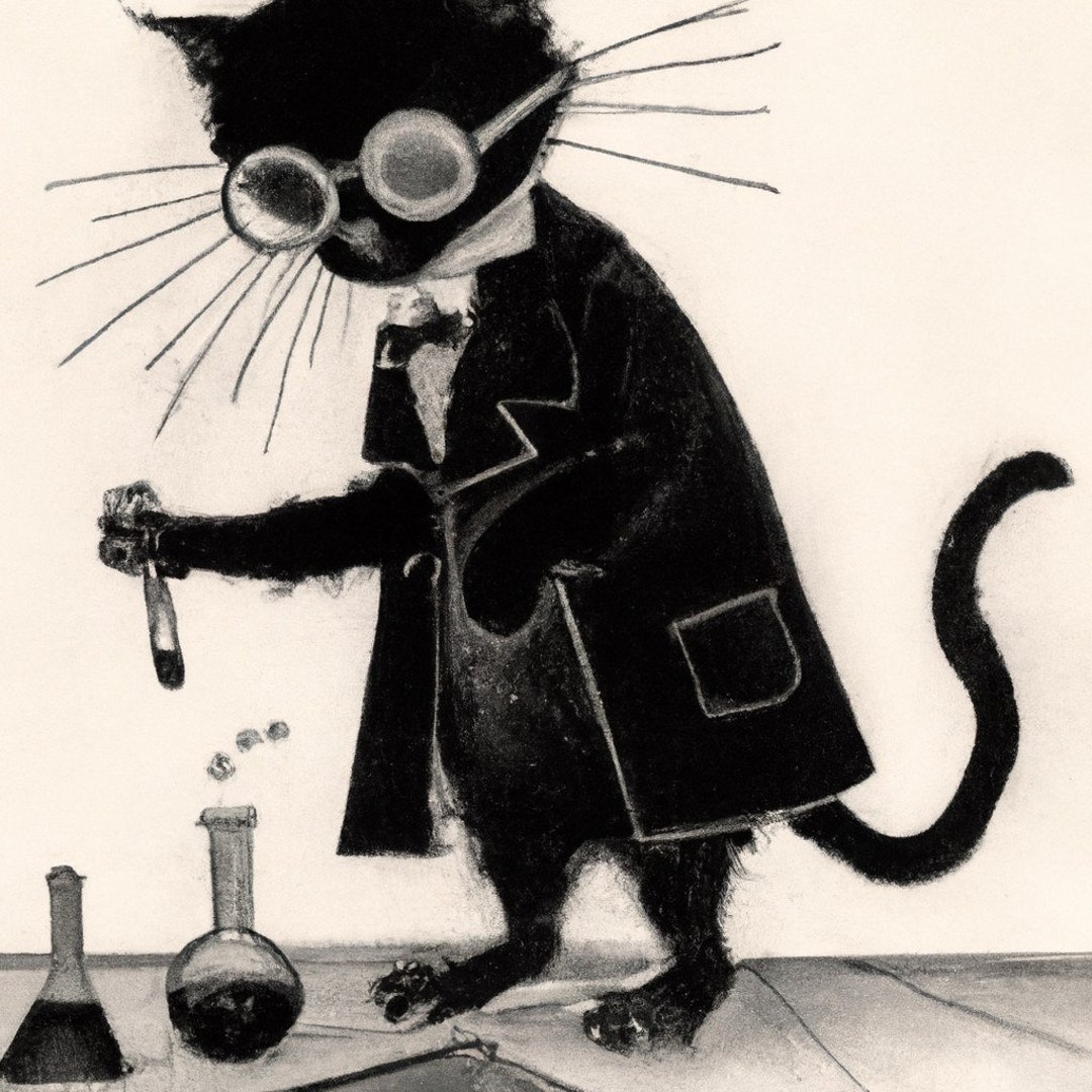 Black Cat Doing Science - Etsy