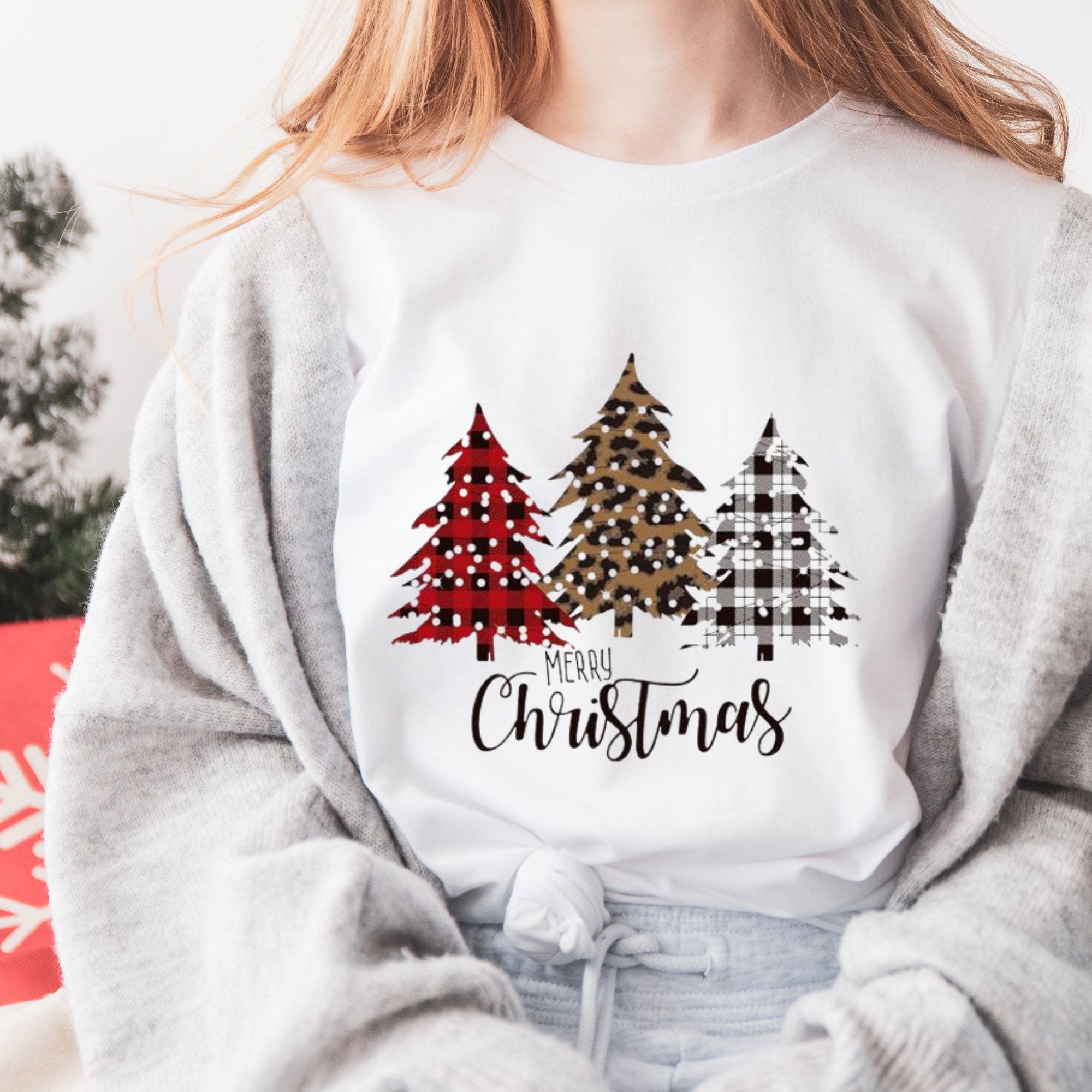 Merry Christmas Theme Plaid Tree Shirt, Leopard Print Shirt, Buffalo ...
