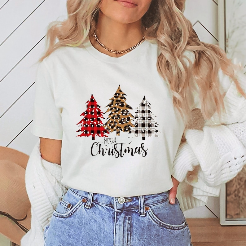 Merry Christmas Theme Plaid Tree Shirt, Leopard Print Shirt, Buffalo ...