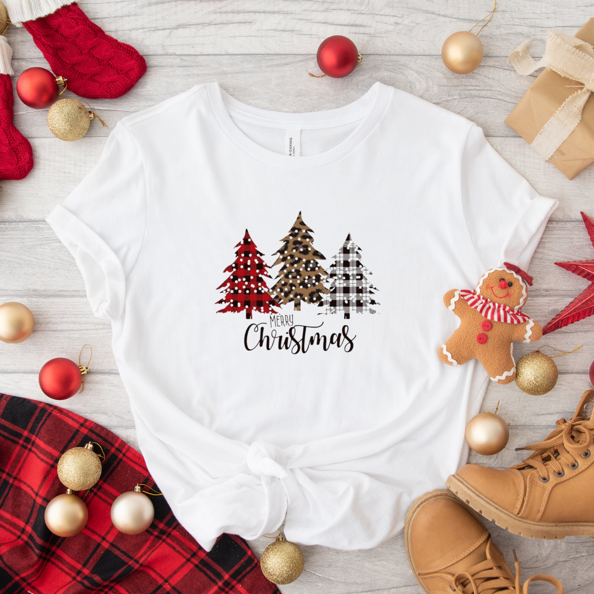 Merry Christmas Theme Plaid Tree Shirt, Leopard Print Shirt, Buffalo ...