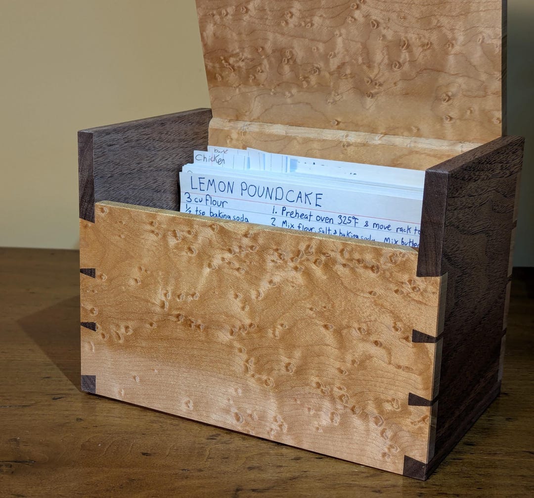 Handcrafted Recipe Box - 4x6 Cards - Birdseye Maple and Walnut - Etsy