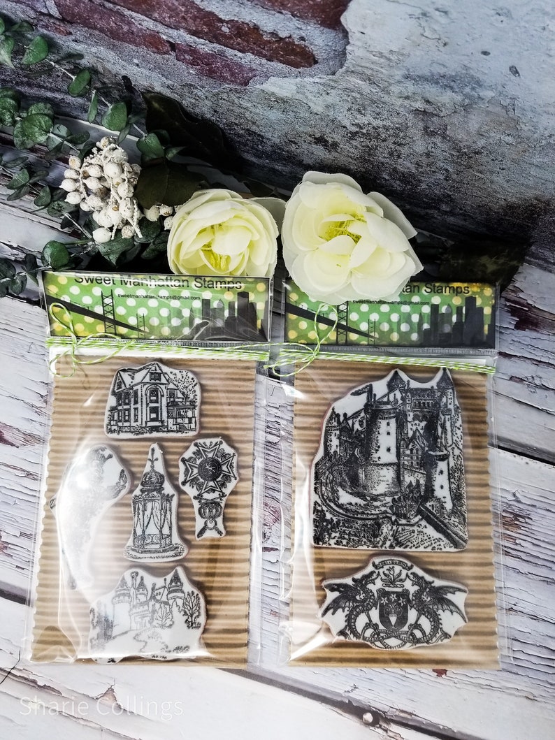 130-b Medieval Stamp Set : Large Castle, Medieval Crest, Deep Etched ...