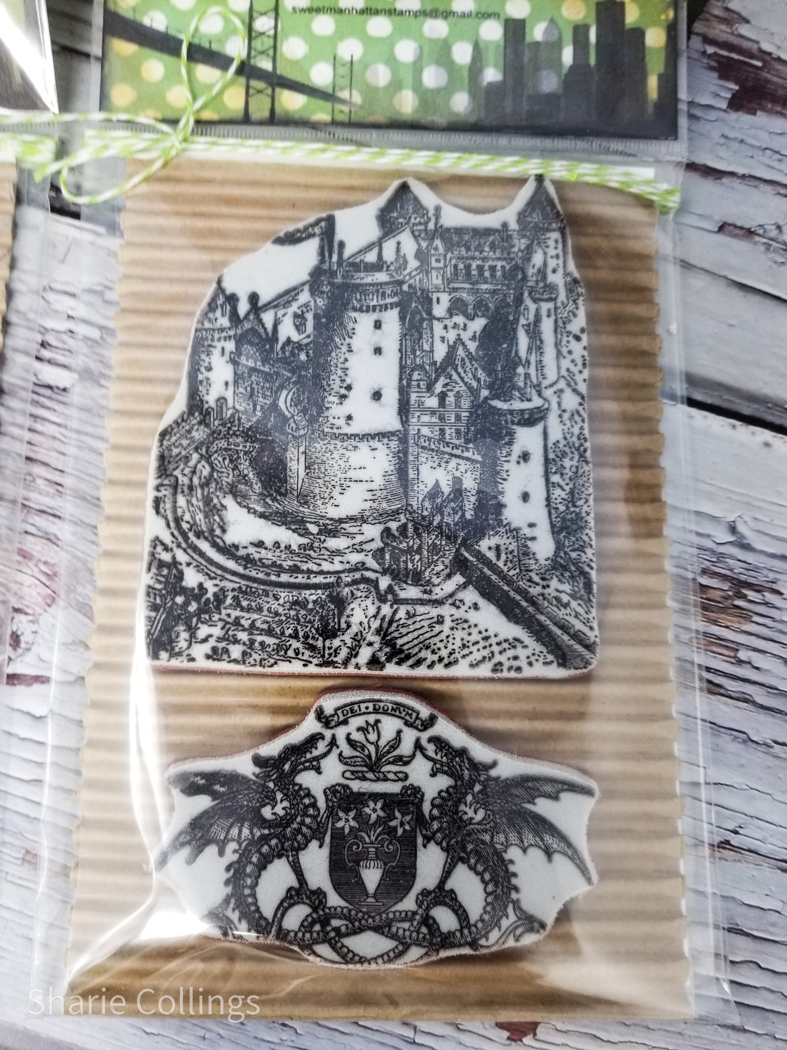 130-b Medieval Stamp set : Large Castle, Medieval Crest, Deep etched ...
