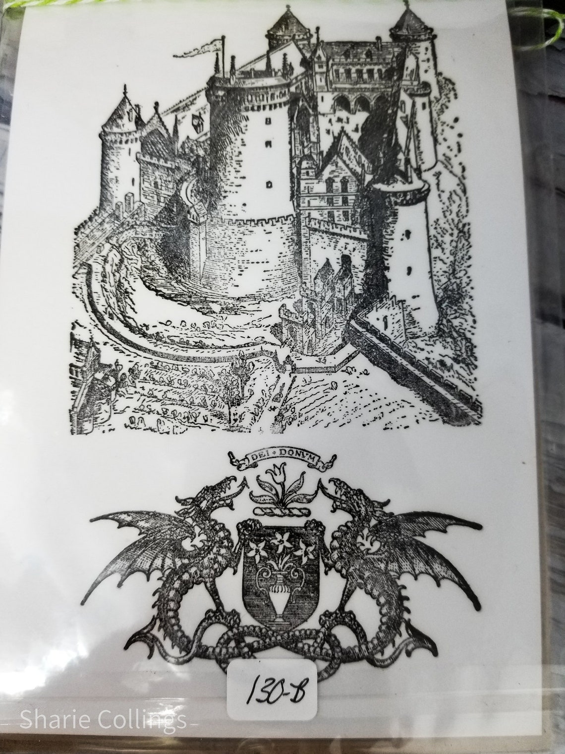 130-b Medieval Stamp Set : Large Castle, Medieval Crest, Deep Etched ...