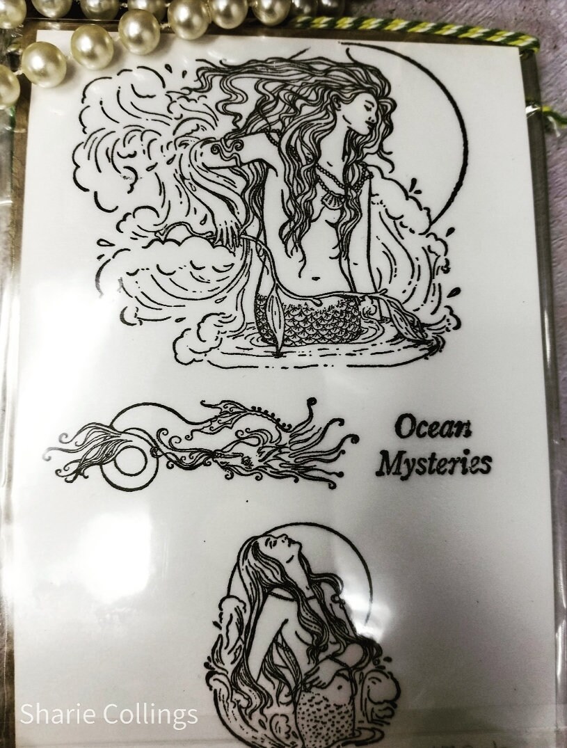 178-b Ocean Mermaid, Sea Dragon Stamp, Ocean Mystery Stamp, Ocean Waves ...
