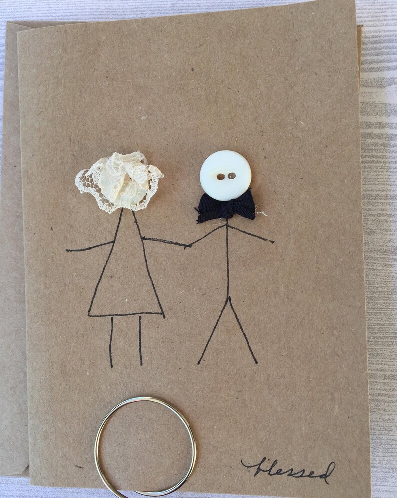 Blank Inside Bride Groom Stick Figure Button Card - Etsy