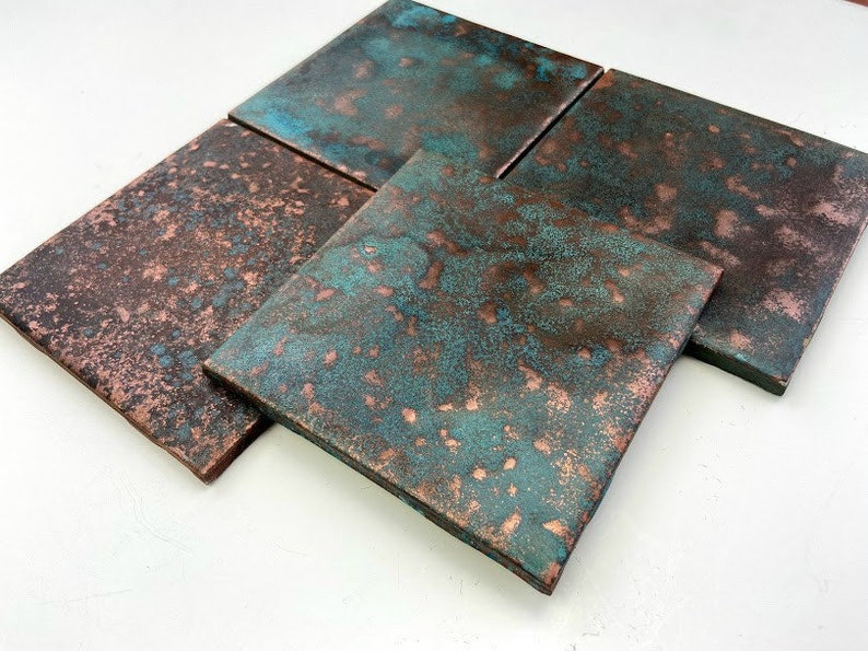 Copper TilesWith Blue Patina Copper Hammered Look Ceramic | Etsy