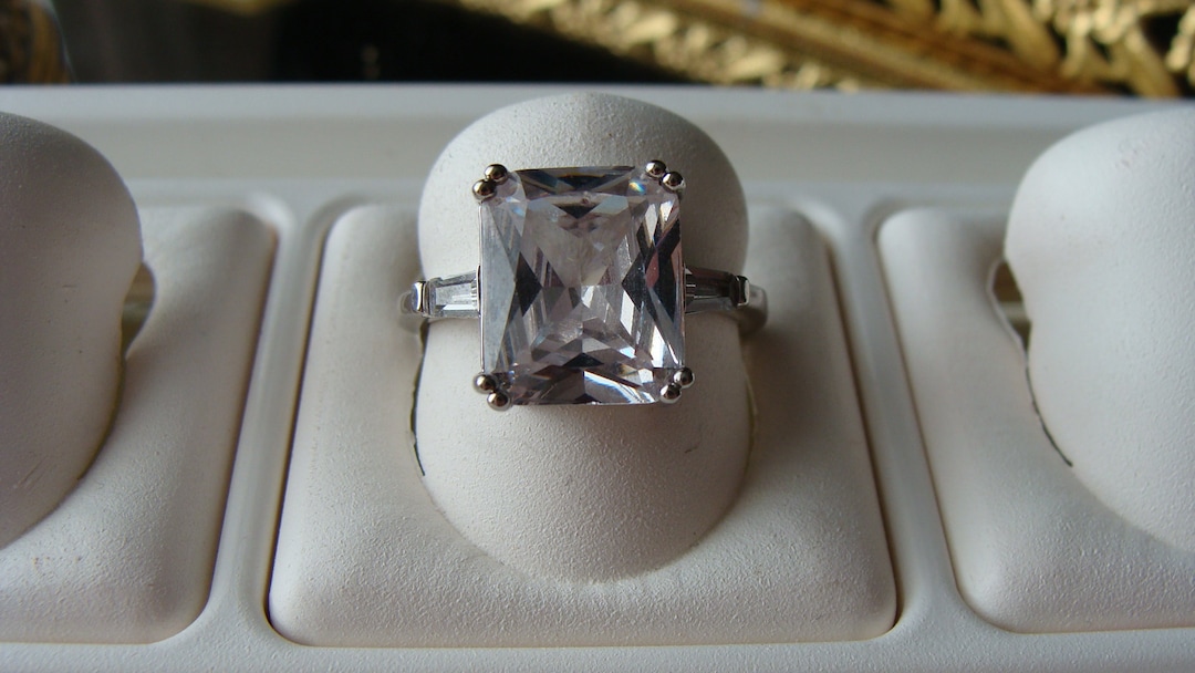 Vintage Sterling Silver Large Stone Ring, Cubic Zirconia Engagement ...