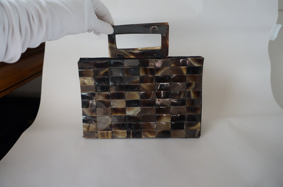 Vintage Horn Tile Handbag / Vintage 1960s Purse With Carved Polished ...