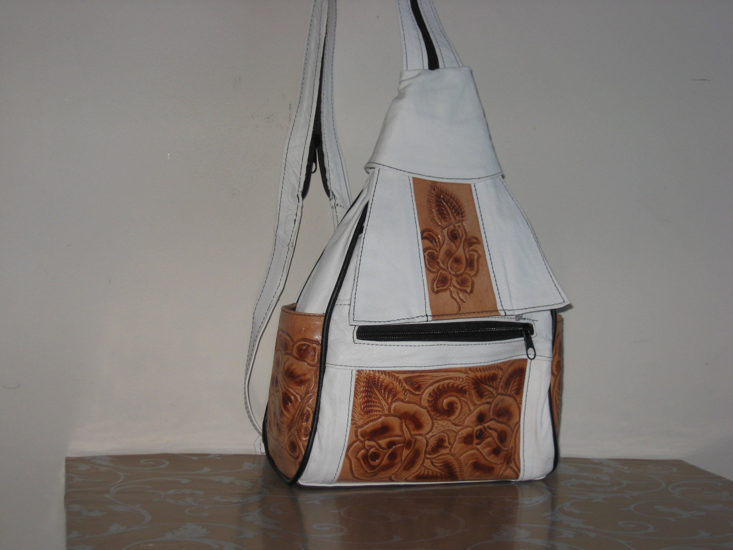 Vintage Backpack Retro Boho Style White Genuine Leather - Etsy