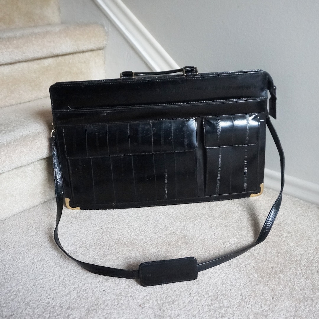 Vintage Eel Skin Black Briefcase, Black Eel Skin Collection Briefcase ...