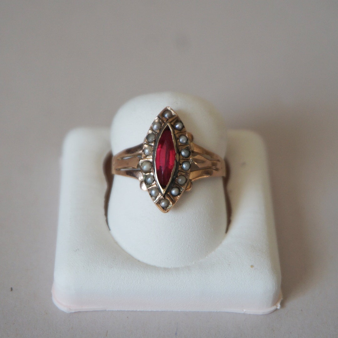 Antique Ruby and Pearls Seeds Gold Ring Red Ruby Ring 8kt - Etsy