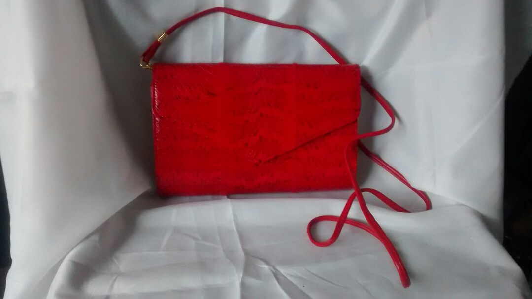 Red Snake Purse, Authentic Genuine Snakeskin Purse Hobo Bag Leather ...