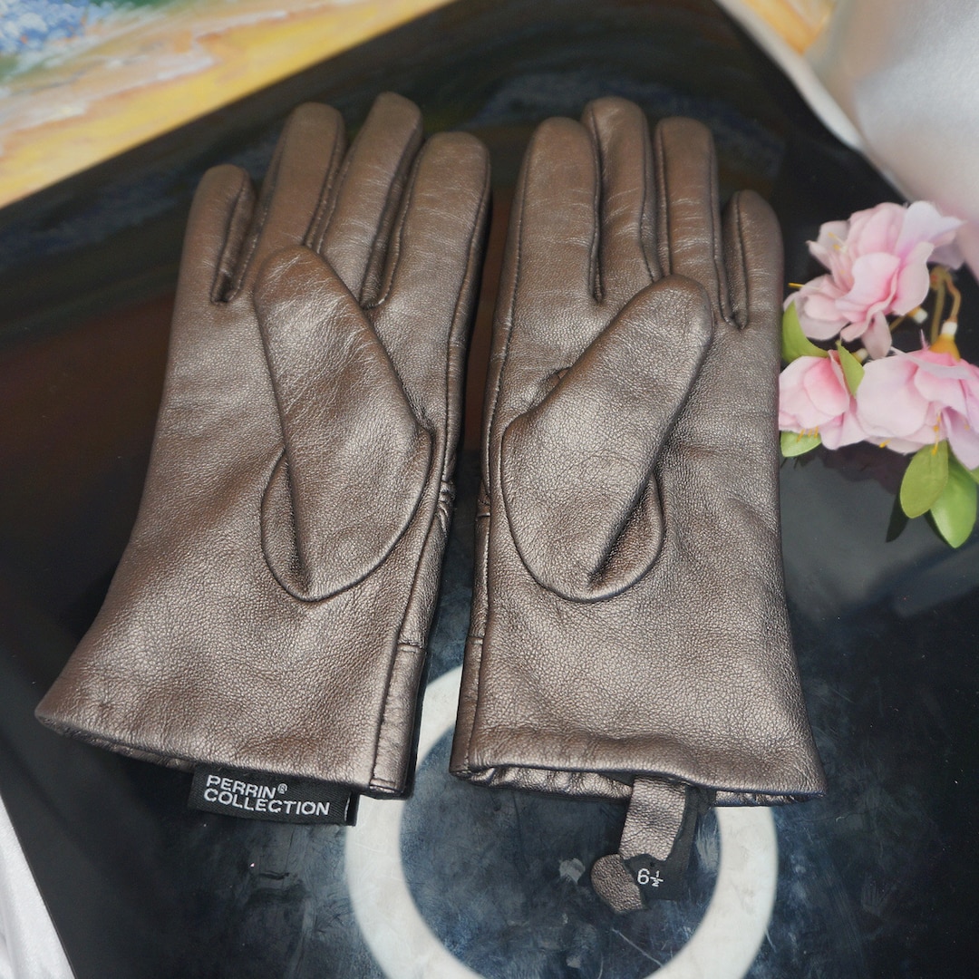 Vintage Genuine Leather Gloves, Gloves Perrin Collection, Silver ...