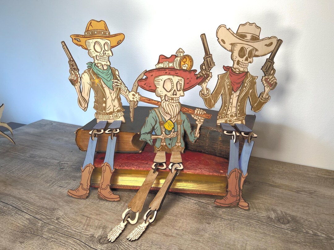 Western Skeleton Shelf Sitters Laser Cut Files 3mm Plywood Cowboy ...