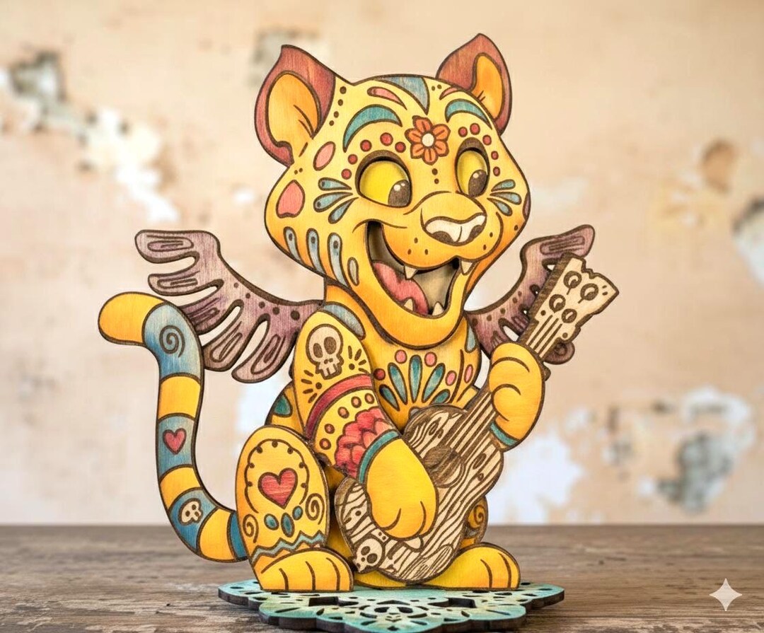 Alebrije Jaguar With Guitar | Laser Cut Digital File | Sugar Skull ...