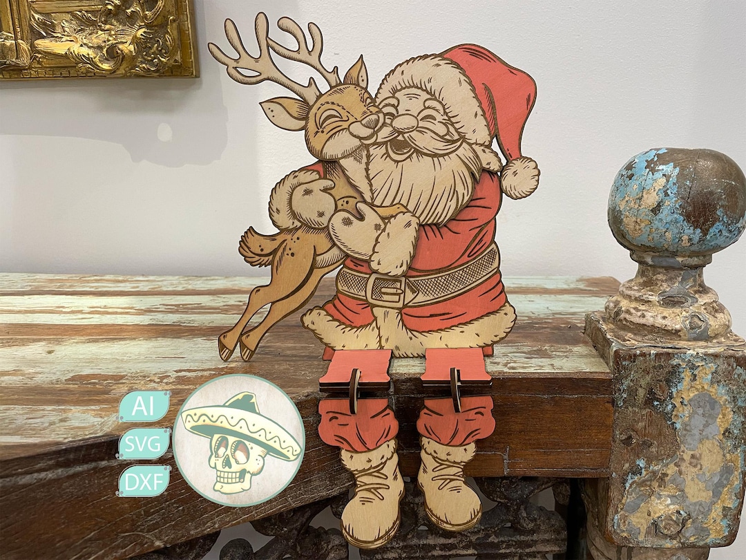 Cut Santa Hugging Rudolph Reindeer SVG File - Ready for the Holidays ...