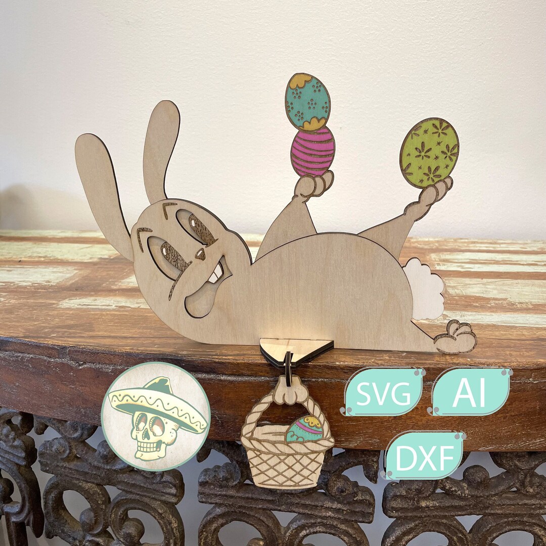 Easter Bunny Balancing Eggs Laser Cut File Ligtburn Svg Ai Dxf Ibrn ...