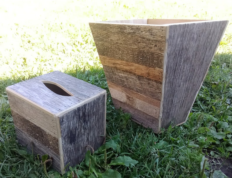 Reclaimed Wood Small Bathroom Trash Can and Tissue Box Cover - Etsy