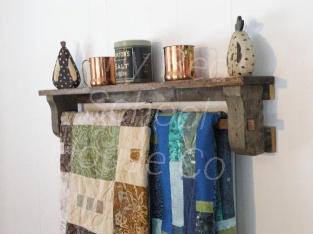 Reclaimed and Distressed Wood Shelf Quilt Towel Rack Rustic Chic ...