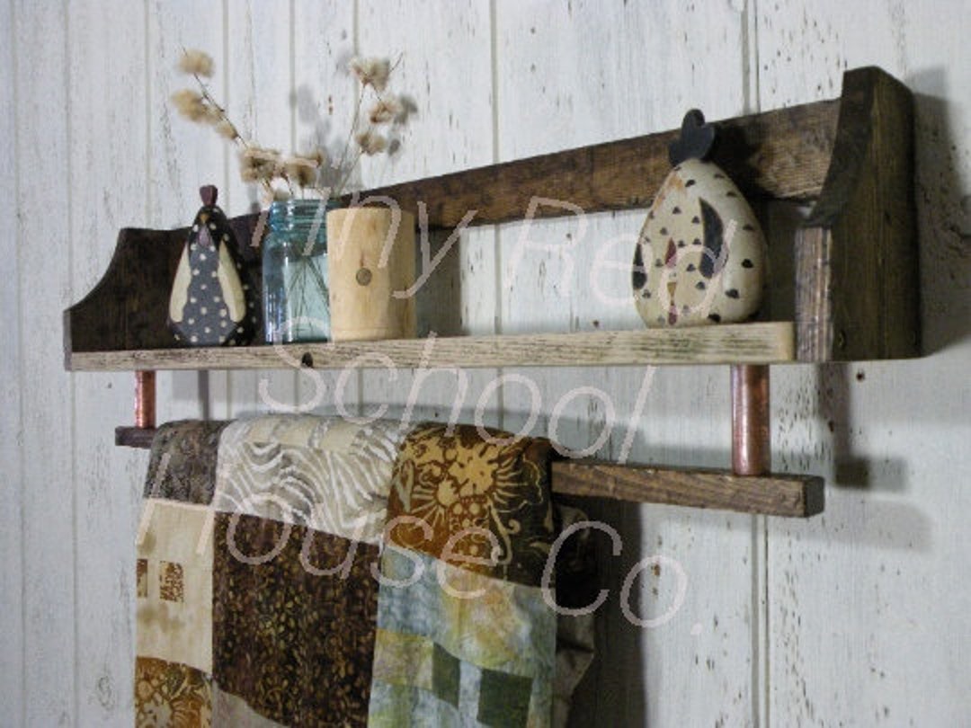 Handmade Cottagecore Wood Reclaimed Wall Shelf Quilt / Towel Rack ...