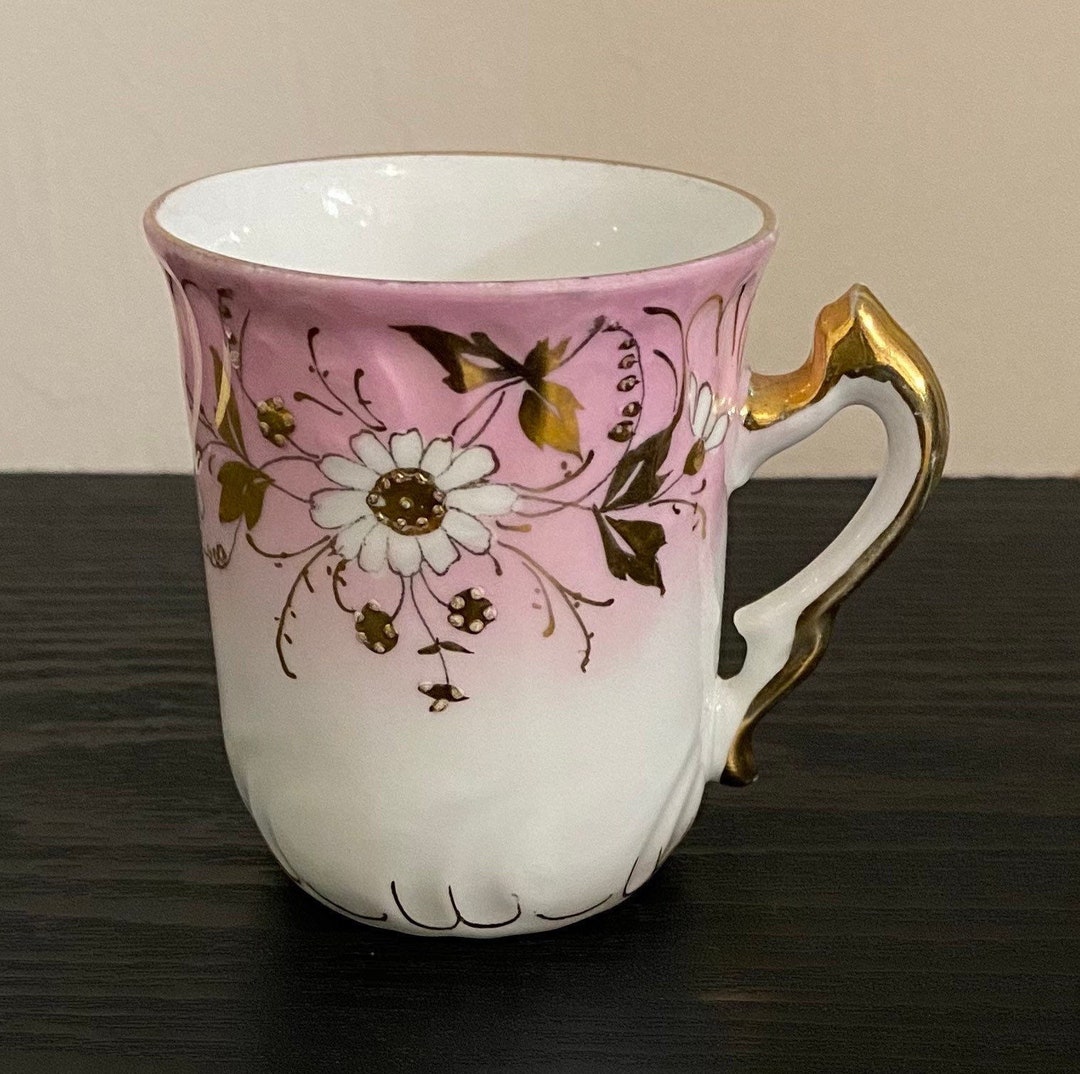 Vintage Porcelain Teacup Pink Gold Handle & Flowers/porcelain Teacup ...