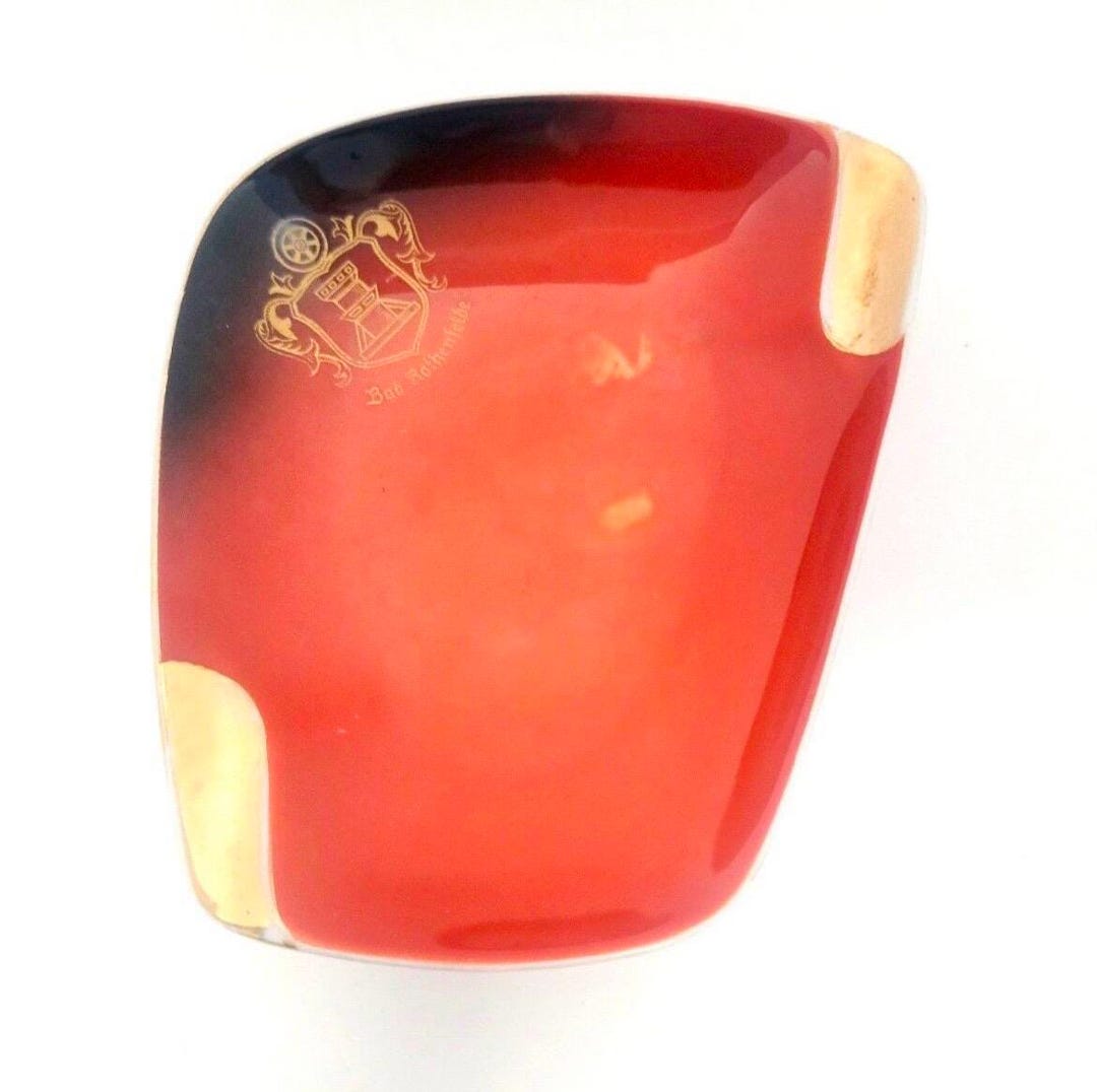 Vintage Ashtray PMR Bavaria Jaeger Orange Gold White Black Trinket Dish ...