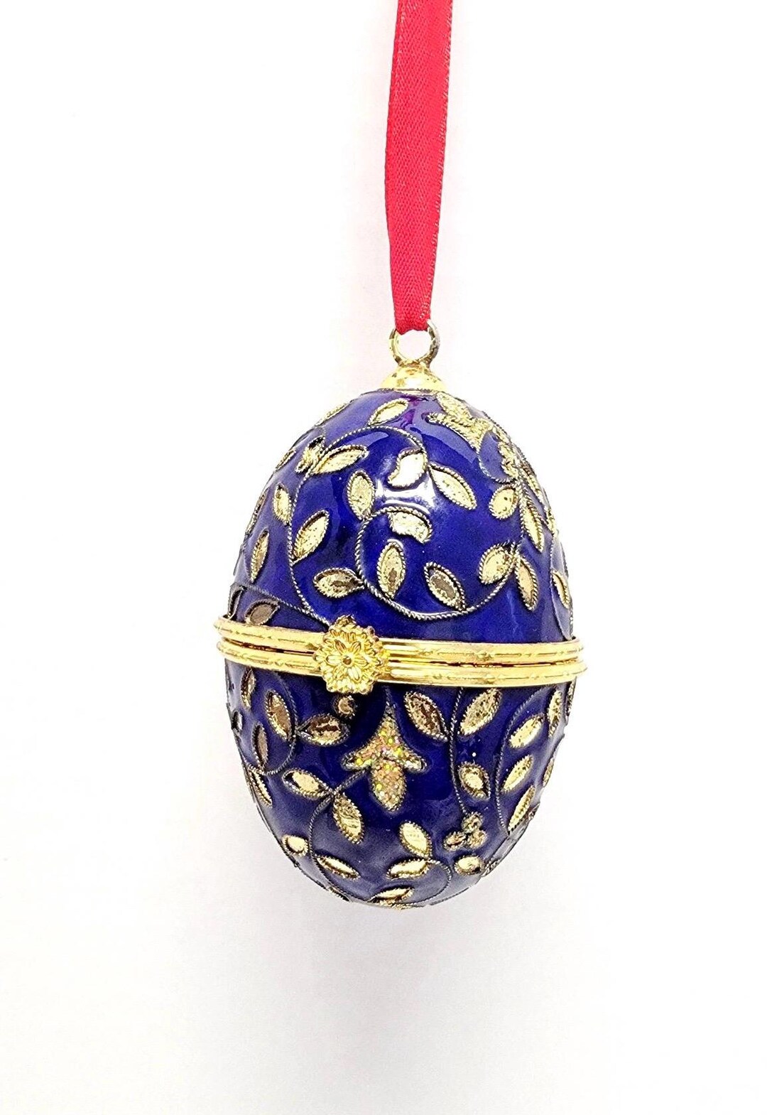 Vintage Trinket Box Christmas Ornament Enameled Cobalt Blue & Gold on ...