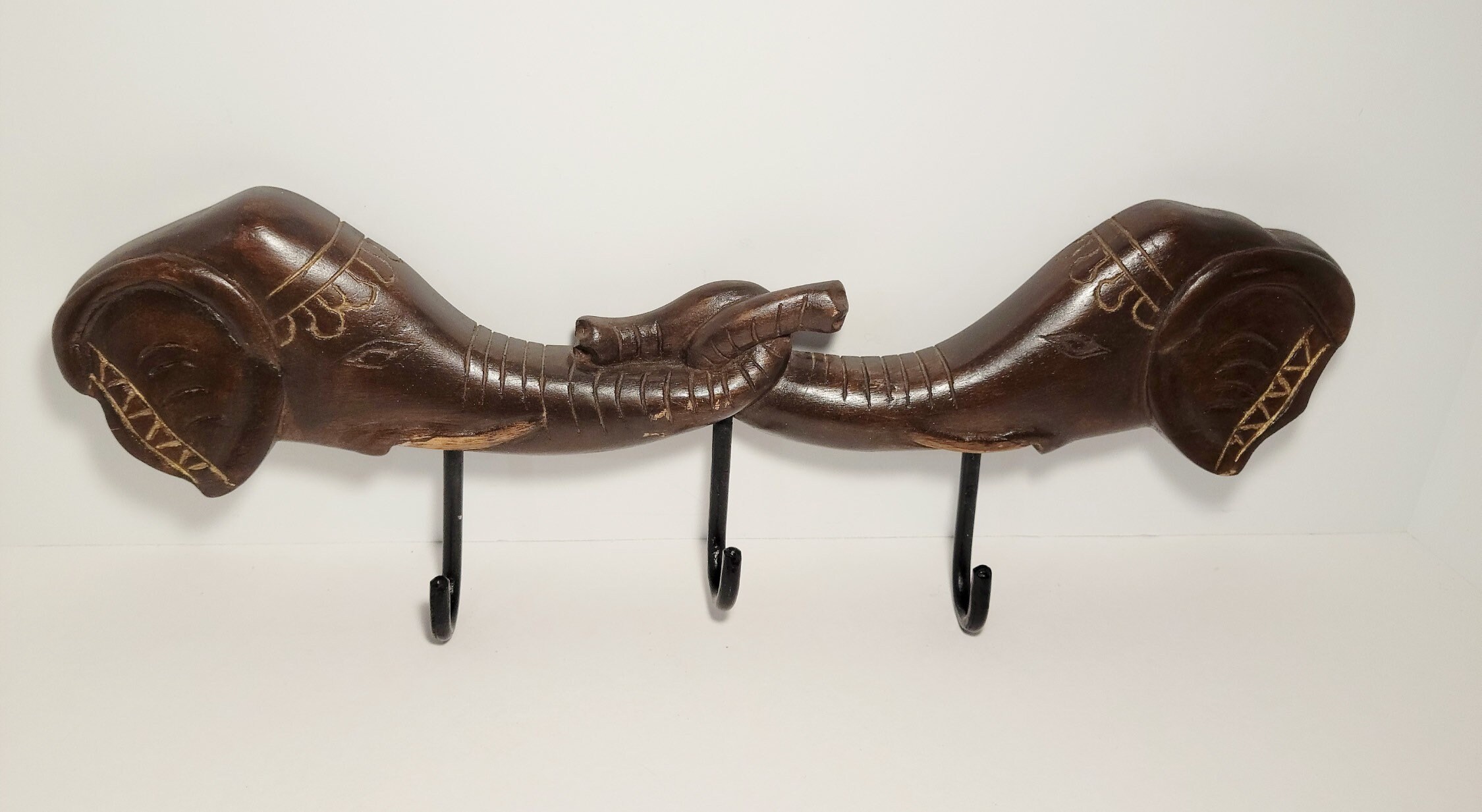 Vintage Carved Elephants Coat Hanger/wooden Elephants/wooden - Etsy