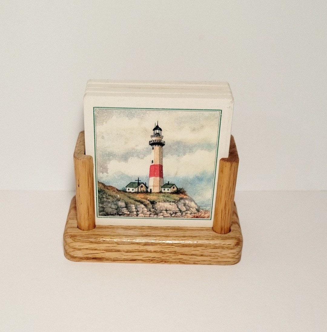 Ceramic Nautical Lighthouse Coaster Set/lighthouse/nautical Home Decor ...