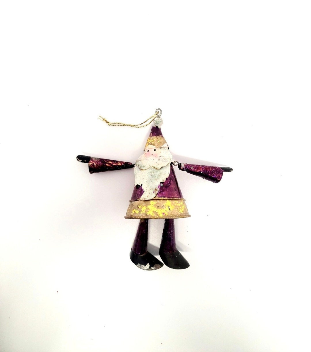 Vintage Santa Dangling Christmas Ornament/purple & Gold Tone Metal ...