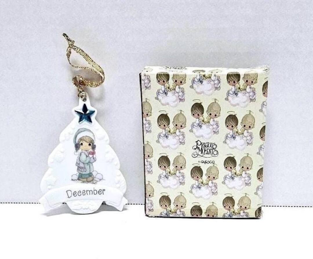 Vintage Precious Moments Tree Ornament/porcelain “december” Tree Shaped ...
