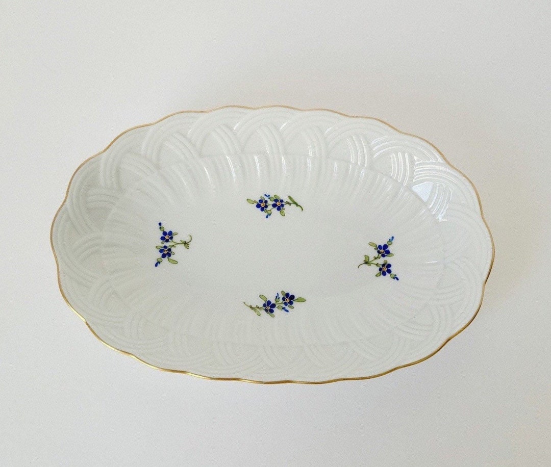 Vintage Hochst Germany Porcelain Dish/basket Weave/blue Flowers/gold ...