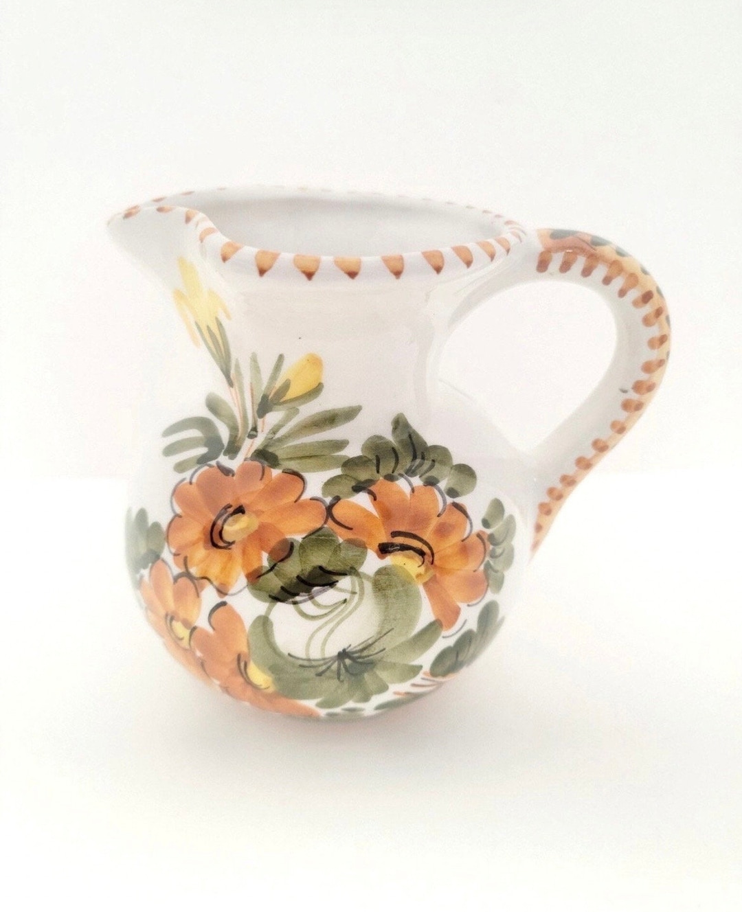 Vintage Italian Pottery Pitcher Floral Hand Painted/facs /made in Italy ...