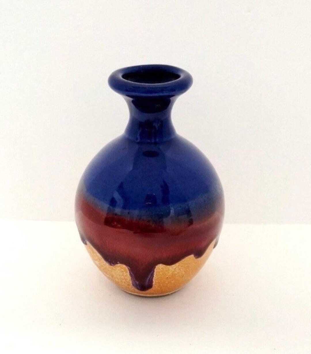 Studio Pottery Drip Glaze Vase/art Pottery Bud Vase/blue/purple/orange ...