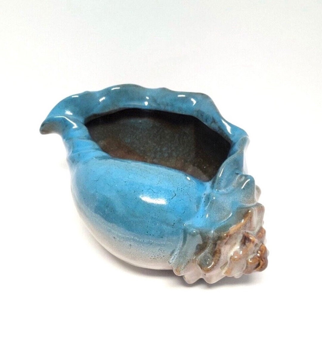 Vintage Large Conch Shell Planter/glazed Pottery Planter/coastal ...