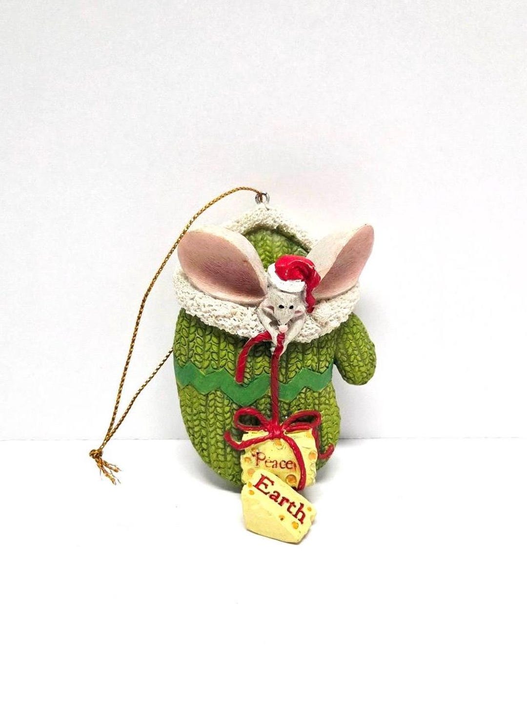 Vintage Christmas Ornament Mouse in Mitten With Cheese Pieces Saying ...