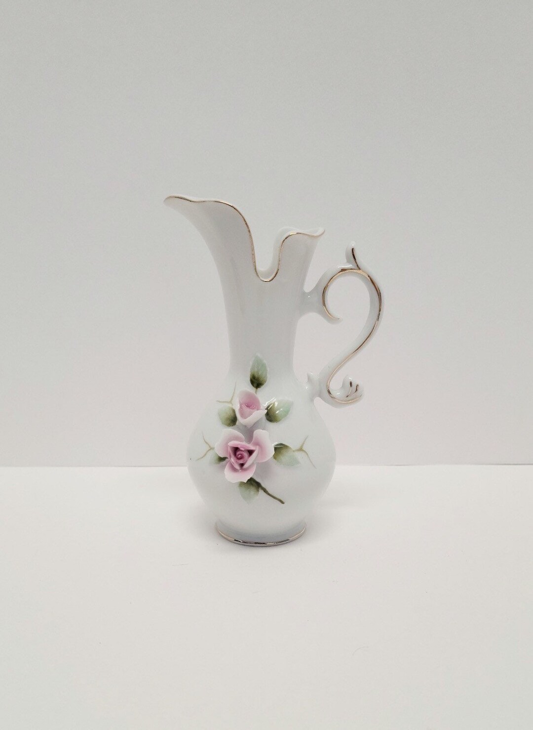 Vintage Porcelain Dresden Roses Pitcher/white/pink/gold/floral ...