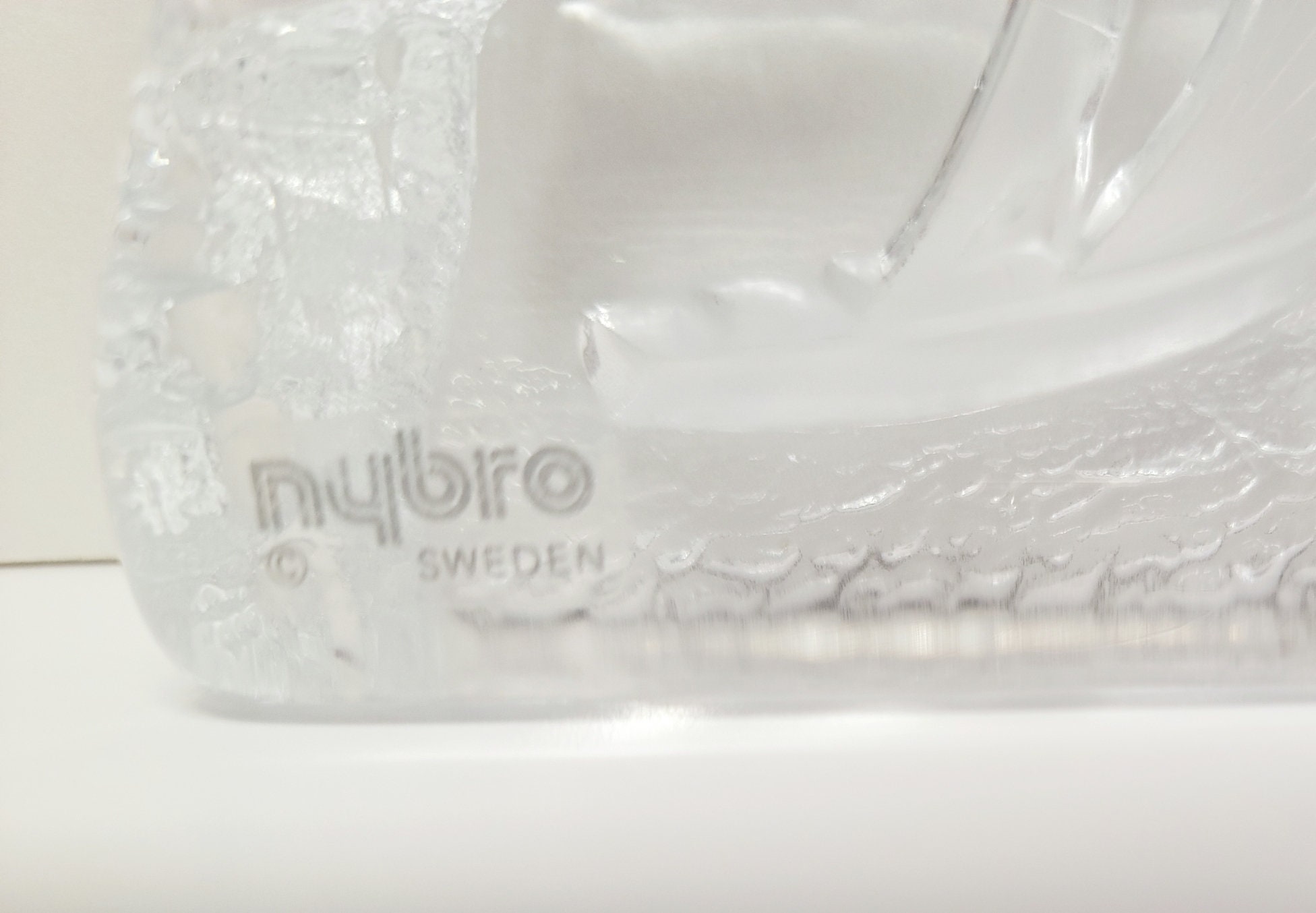 Vintage Swedish Etched Clear Art Glass Boat Paperweight Sweden Nybro ...