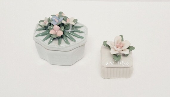 Porcelain 3D Floral Trinket Boxes/Mini Trinket Boxes/… - Gem