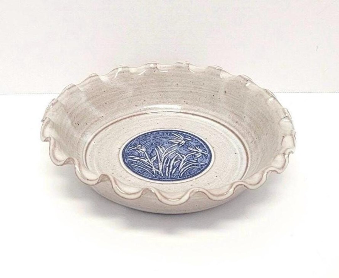Bolick Pottery Fluted Pie Plate Dish/fluted Edges/floral Design/artist ...