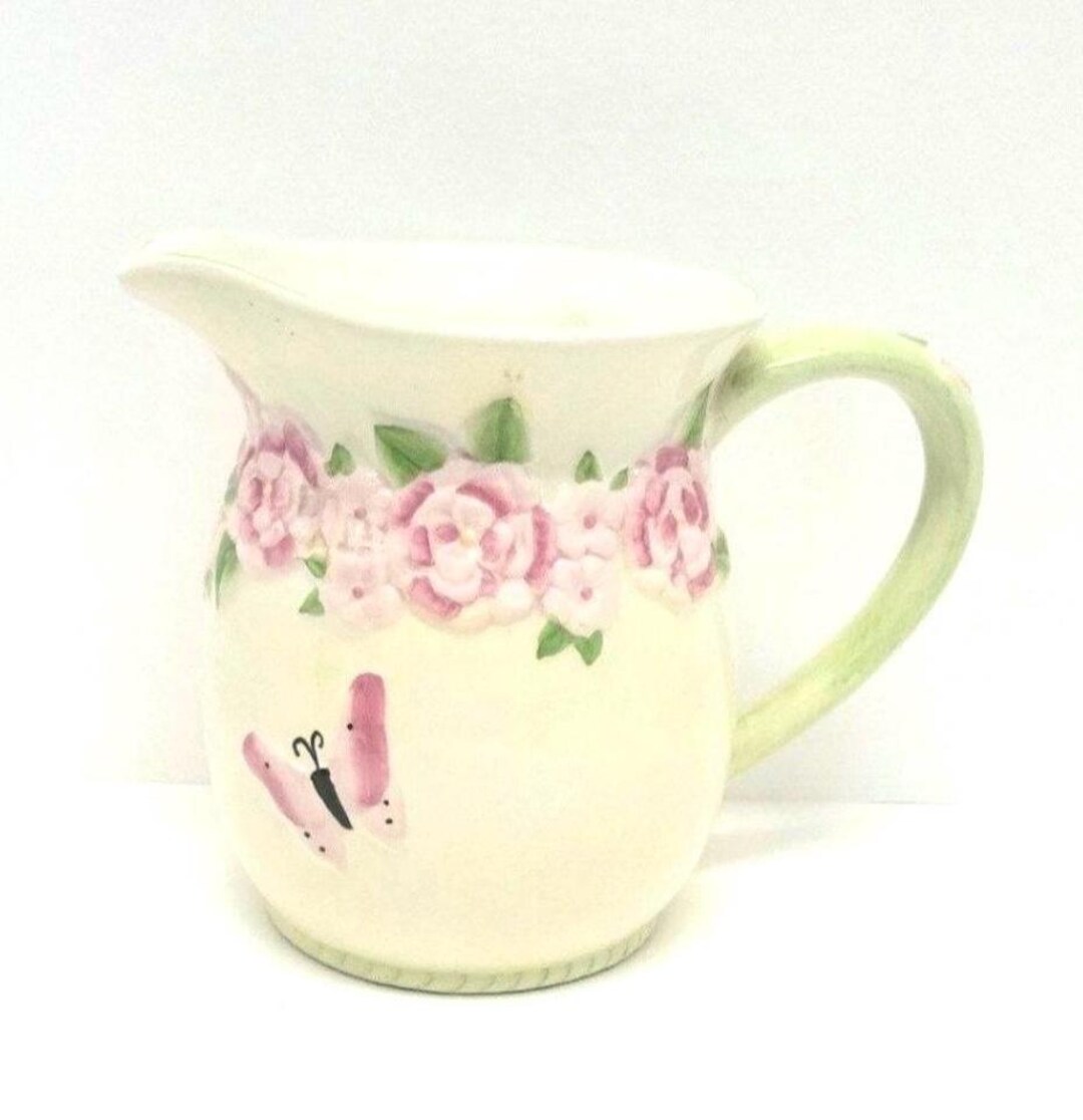 Vintage Harry & David Ceramic Pitcher Butterflies and Roses /flowers ...