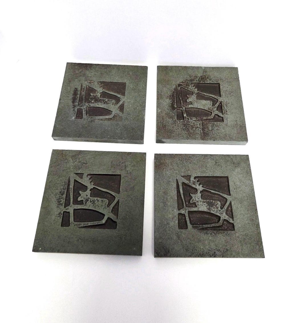 Carved Slate Moose Coaster Set/stone Coaster Set/green & Black Deer ...