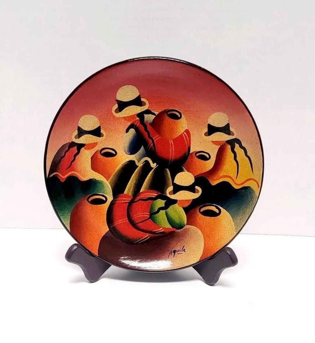 South American Folk Art Plate/hand Painted/vibrant Colors/signed Art ...