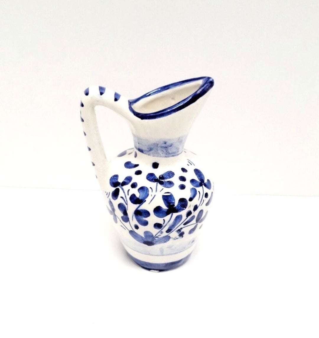 Italian Pottery Blue White Pitcher/mini Pitcher/white/blue Flowers/mini ...