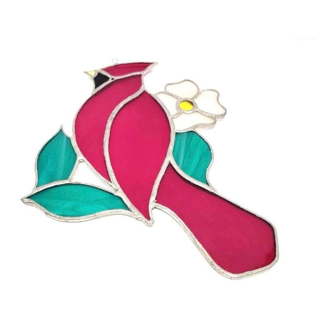 Cardinal Stained Glass Sun Catcher/cardinal Bird With Rhododendron ...