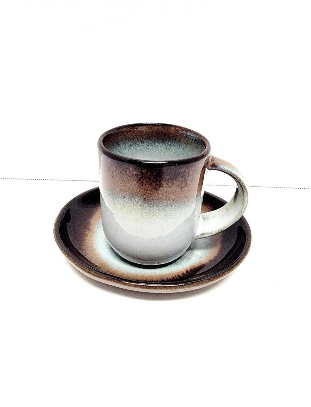 Vintage Peter Pots Pottery Mug & Saucer Set by Peter Pots/hand Thrown Pottery Set/brown/blue/2 ...