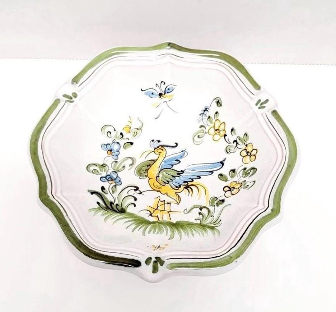 Vintage France Moustiers Pottery Ashtray/hand Painted Bird Butterfly ...