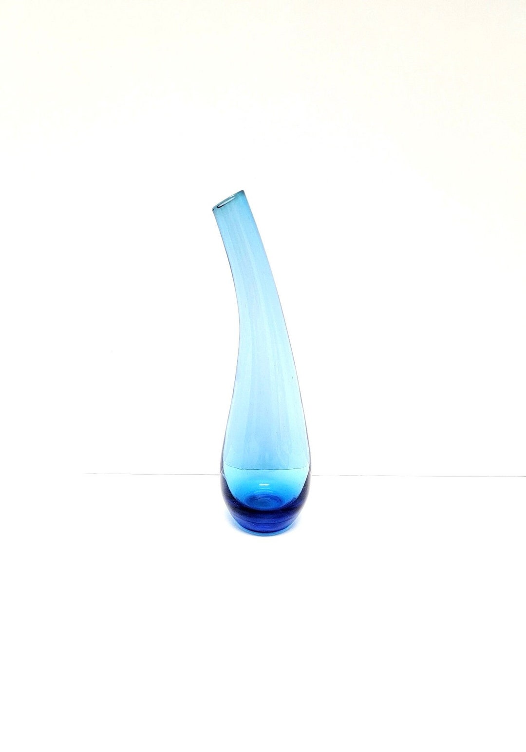 Scandinavian Design Blue Art Glass Vase/curved Neck Vase/vintage Blue ...